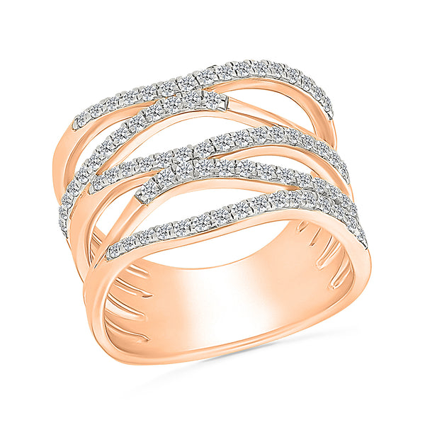 Multi - Row Wave Gold & Diamond Ring – ISHIS